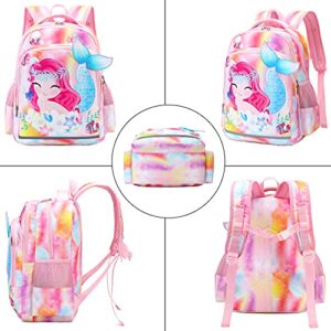 LEDAOU Kids Preschool Backpack Lunch Box Girls Kindergarten BookBag Primary Waterproof Galaxy School Bag 7 Pockets with Chest Strap