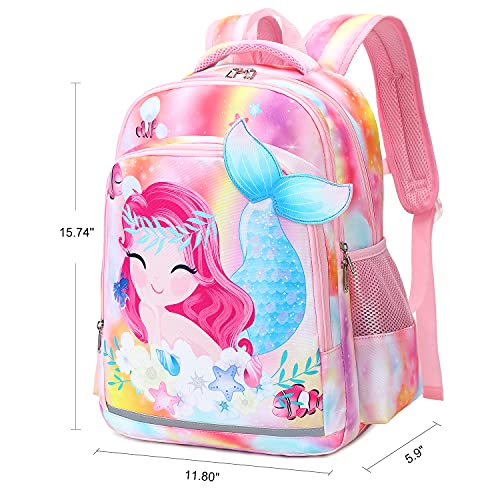 LEDAOU Kids Preschool Backpack Lunch Box Girls Kindergarten BookBag Primary Waterproof Galaxy School Bag 7 Pockets with Chest Strap