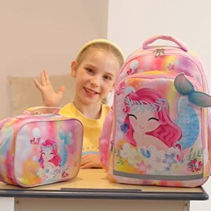 LEDAOU Kids Preschool Backpack Lunch Box Girls Kindergarten BookBag Primary Waterproof Galaxy School Bag 7 Pockets with Chest Strap