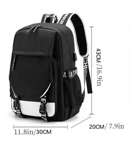 HUIHSVHA Anime Backpack, Large Capacity School Laptop Bag with USB Charging Port, Casual Travel Daypack For Adult Youth