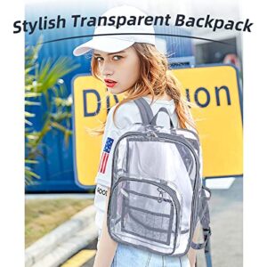 WQSS AOEIU Clear Backpack with Privacy Bag Stadium Approved, Clear Book Bags for School, Heavy Duty PVC Transparent Backpack, Clear Backpack for Girls & Boys, Gray