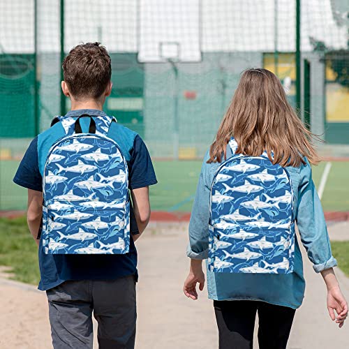 Qlonrewt Backpack for Kids Adult, Durable Funny Cute School Bag, Lightweight Waterproof Laptop Daypack for Travel School Work (Shark DodgerBlue)