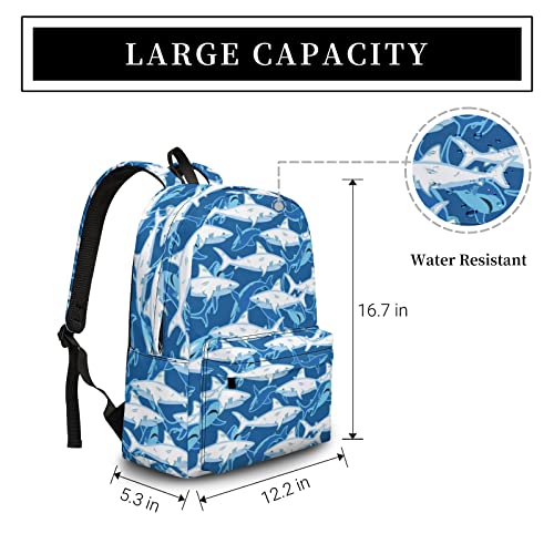 Qlonrewt Backpack for Kids Adult, Durable Funny Cute School Bag, Lightweight Waterproof Laptop Daypack for Travel School Work (Shark DodgerBlue)