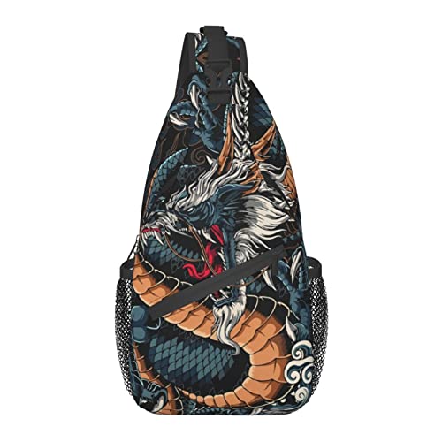 Cool Dragon Style Sling Backpack,Casual Crossbody Shoulder Backpack Sling Bag Chest Daypack for Men Women Travel Hiking Gym