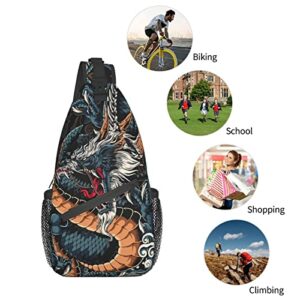 Cool Dragon Style Sling Backpack,Casual Crossbody Shoulder Backpack Sling Bag Chest Daypack for Men Women Travel Hiking Gym