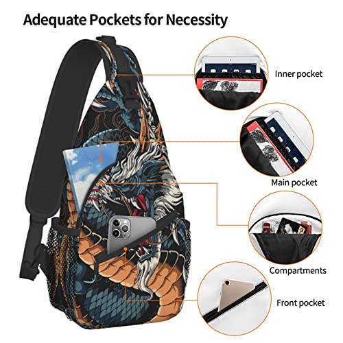 Cool Dragon Style Sling Backpack,Casual Crossbody Shoulder Backpack Sling Bag Chest Daypack for Men Women Travel Hiking Gym