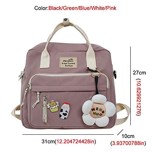 Kawaii Backpack with Bear Pendant, Aesthetic Canvas Students Schoolbag Shoulder Tote Bag Casual Daypack Back to School (Green) Large