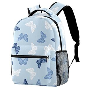 niaocpwy school backpacks blue pattern butterflies elementary students bookbags with water bottle pocket