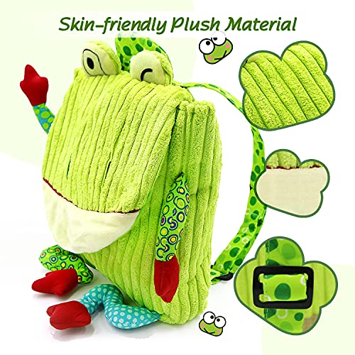 JERICETOY Toddler Backpack Cute Animal Mini Backpacks for Kids Preschool Ages 3+, Plush Backpack Preschool Backpack for3 4 5 6 Year Old Kids Gift- Frog