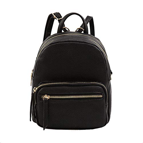 EMPERIA Klara Small Faux Leather Mini Backpack Casual Daypack 3 Way Carry Lightweight Rucksack Convertible for Women Black