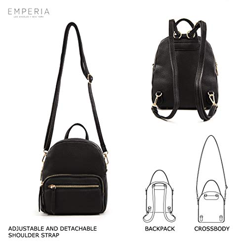 EMPERIA Klara Small Faux Leather Mini Backpack Casual Daypack 3 Way Carry Lightweight Rucksack Convertible for Women Black