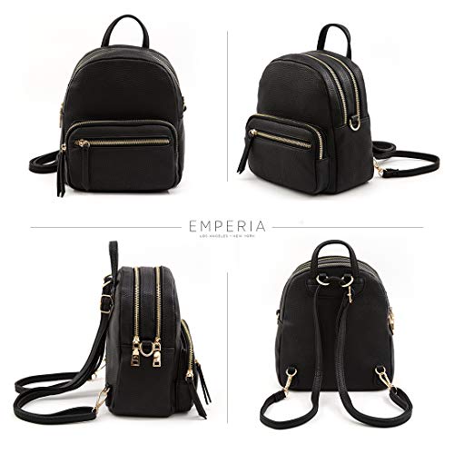 EMPERIA Klara Small Faux Leather Mini Backpack Casual Daypack 3 Way Carry Lightweight Rucksack Convertible for Women Black