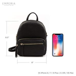 EMPERIA Klara Small Faux Leather Mini Backpack Casual Daypack 3 Way Carry Lightweight Rucksack Convertible for Women Black