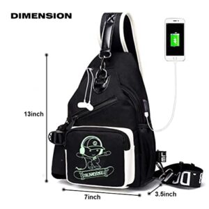 Glow Anime Skateboard Backpack with Sling Bag for Boys, School Bags Bookbag for Teenager