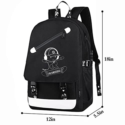 Glow Anime Skateboard Backpack with Sling Bag for Boys, School Bags Bookbag for Teenager