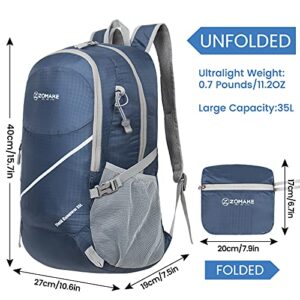 ZOMAKE Packable Backpack 35L:Lightweight Hiking Backpacks - Foldable Water Resistant Back Pack for Travel Camping Outdoor Hiking Day Pack (C-Royal blue)