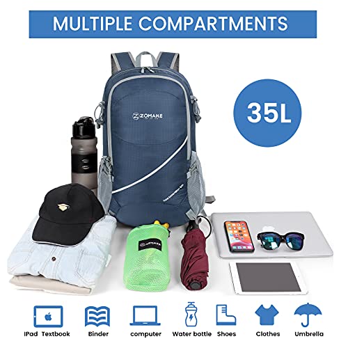 ZOMAKE Packable Backpack 35L:Lightweight Hiking Backpacks - Foldable Water Resistant Back Pack for Travel Camping Outdoor Hiking Day Pack (C-Royal blue)