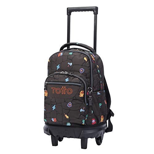 Totto Small School Backpack Wheels Printed Video Game Resma Black