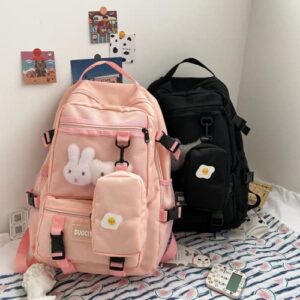 TONETYUS Kawaii Backpack with Free Coin Purse Pendant Teenager Kids Schoolbag College Student Aesthetic Bookbag Casual Daypack Outdoor (Pink), 11.42''(L) X 18.50''(H) X 4.72''(W)