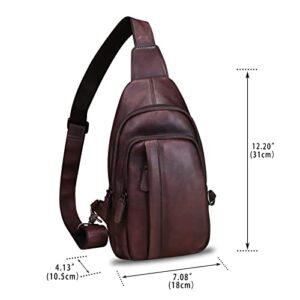 Genuine Leather Sling Bag Crossbody Casual Hiking Daypack Vintage Handmade Chest Shoulder Backpack Motorcycle Cycling Purse (Coffee)