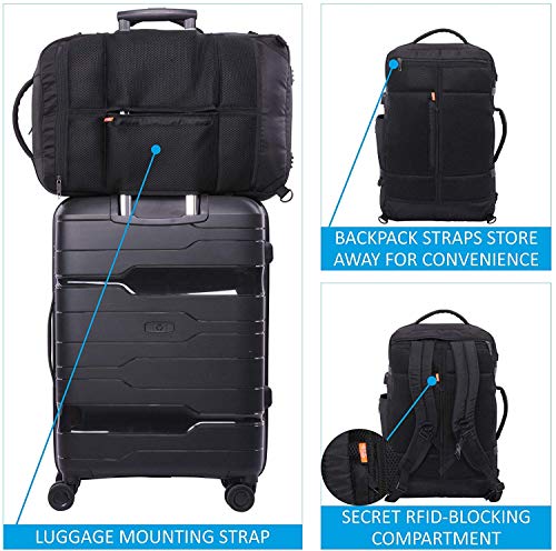 Hybrid 39L Carry On Travel Luggage/Laptop Backpack Bag Fits 15.6 Inch Laptop Notebook with USB Charging Port for School & Business Men Women, Black