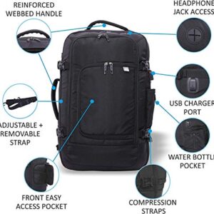 Hybrid 39L Carry On Travel Luggage/Laptop Backpack Bag Fits 15.6 Inch Laptop Notebook with USB Charging Port for School & Business Men Women, Black