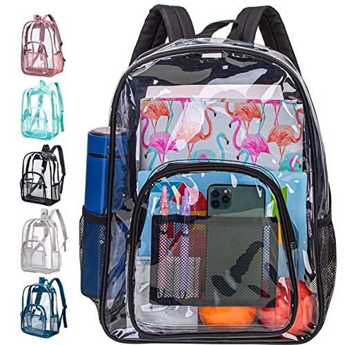 Clear Backpack, Heavy Duty PVC Transparent Bookbag, Waterproof See Through Backpacks for Women and Men - Black