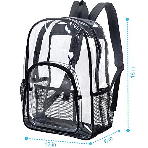 Clear Backpack, Heavy Duty PVC Transparent Bookbag, Waterproof See Through Backpacks for Women and Men - Black