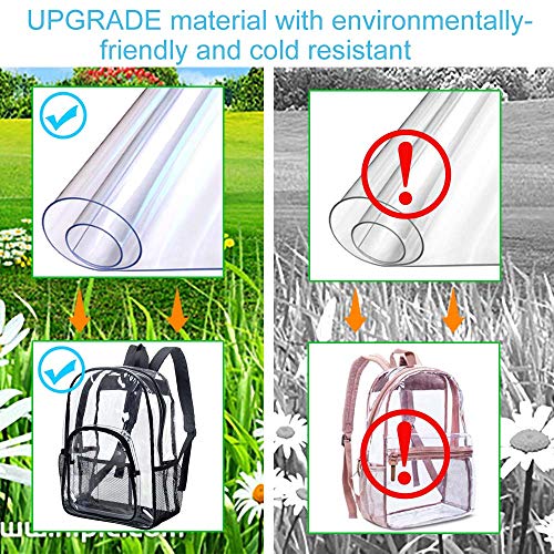 Clear Backpack, Heavy Duty PVC Transparent Bookbag, Waterproof See Through Backpacks for Women and Men - Black