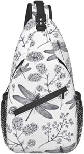 sling bag dragonfly botanical flower hand drawn hiking daypack crossbody shoulder backpack travel chest pack for men women