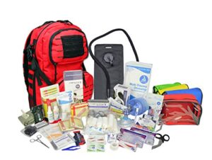 lightning x stocked modular trauma & bleeding first aid responder medical backpack + kit (red w/hydration bladder)