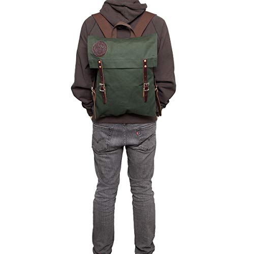 Duluth Pack Duluth Minn Scout Pack, Canvas Travel Bag | Handcrafted Rugged Backpack | Premium American Leather for Outdoor, Hiking, Weekend, Men, Women, and More - Wax Olive Drab