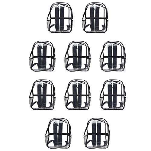 Clear PVC Plastic Backpacks Set of 6, Bulk Pack - Water Resistant, Perfect for School, Travel, Outdoor - Clear Black