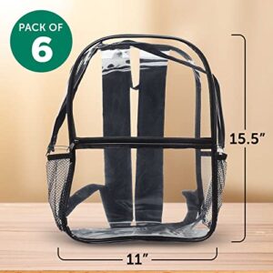 Clear PVC Plastic Backpacks Set of 6, Bulk Pack - Water Resistant, Perfect for School, Travel, Outdoor - Clear Black