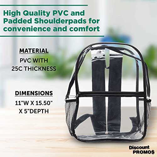 Clear PVC Plastic Backpacks Set of 6, Bulk Pack - Water Resistant, Perfect for School, Travel, Outdoor - Clear Black