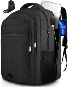 z-mgkiss travel backpack, large laptop backpack, tsa carry on backpack flight approved, durable business gaming backpack college school backpack for women men with usb fits 17.3 inch notebook, black