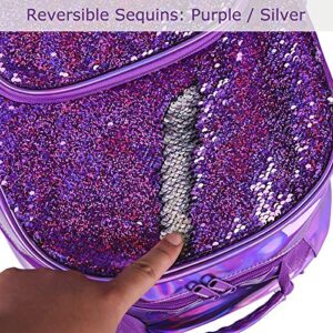 Fermido Sequin School Backpack for Girls Kids Cute Elementary Book Bag Teen Glitter Flip Sparkly Holographic Purple Back Pack One_Size