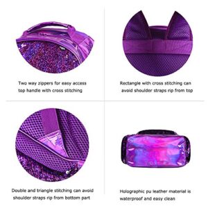 Fermido Sequin School Backpack for Girls Kids Cute Elementary Book Bag Teen Glitter Flip Sparkly Holographic Purple Back Pack One_Size