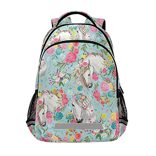 Horse And Flower Backpacks Student Backpack Bookbag For Boys Girls Casual Bag One Size