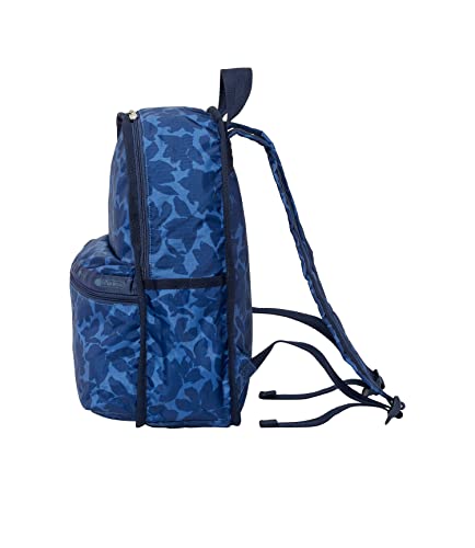 LeSportsac Flower Petals Basic Backpack/Rucksack, Style 7812/Color F976, Navy Blue Flower Petals Artfully Arranged in Modern Abstract Style Design, Slate Blue Bag