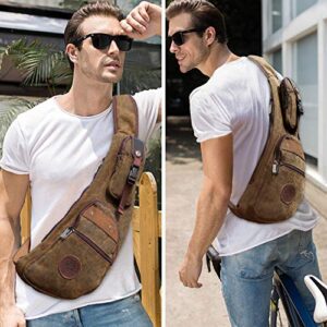 Canvas Sling Bag,Crossbody Casual Daypack Large Canvas Chest Pack Waterproof shoulder Bag for Men Women