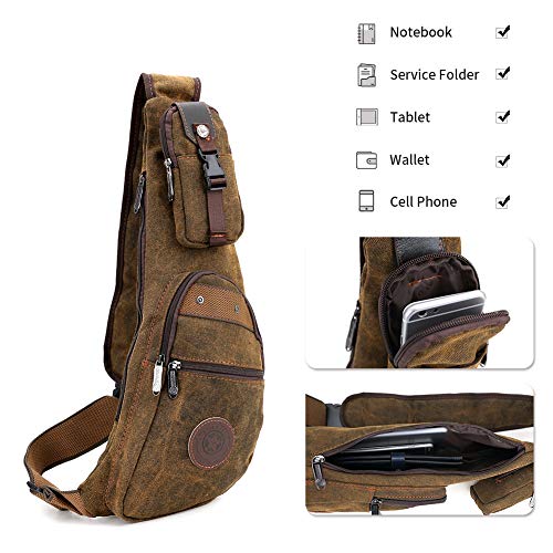 Canvas Sling Bag,Crossbody Casual Daypack Large Canvas Chest Pack Waterproof shoulder Bag for Men Women