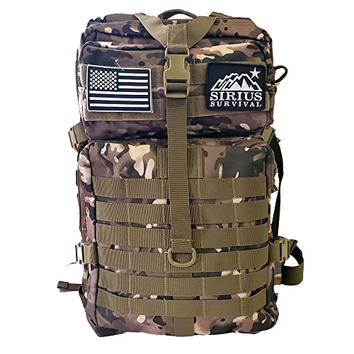 Sirius Survival 50L Expeditionary Tactical Backpack - Large Molle Bag (Green Camo)