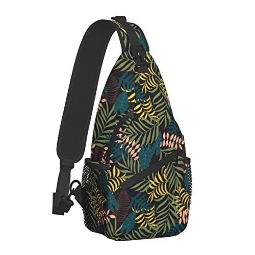 Yamegoun Palm Tree Leaves Sling Bag Travel Crossbody Backpack Shoulder Pack Chest Hiking Daypack for Women Men with Strap Lightweight Outdoor Walking Runner Climbing