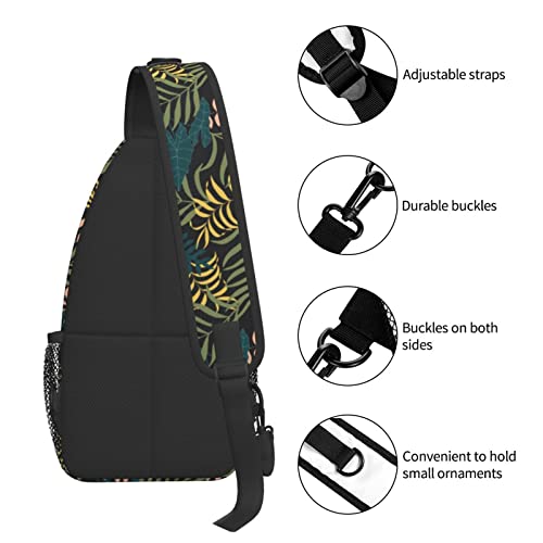 Yamegoun Palm Tree Leaves Sling Bag Travel Crossbody Backpack Shoulder Pack Chest Hiking Daypack for Women Men with Strap Lightweight Outdoor Walking Runner Climbing