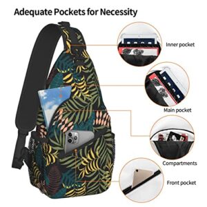 Yamegoun Palm Tree Leaves Sling Bag Travel Crossbody Backpack Shoulder Pack Chest Hiking Daypack for Women Men with Strap Lightweight Outdoor Walking Runner Climbing