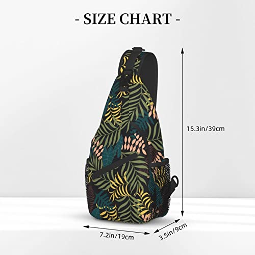 Yamegoun Palm Tree Leaves Sling Bag Travel Crossbody Backpack Shoulder Pack Chest Hiking Daypack for Women Men with Strap Lightweight Outdoor Walking Runner Climbing