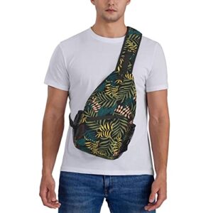 Yamegoun Palm Tree Leaves Sling Bag Travel Crossbody Backpack Shoulder Pack Chest Hiking Daypack for Women Men with Strap Lightweight Outdoor Walking Runner Climbing