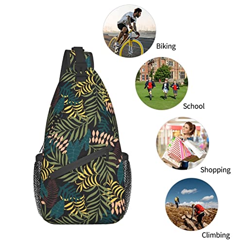 Yamegoun Palm Tree Leaves Sling Bag Travel Crossbody Backpack Shoulder Pack Chest Hiking Daypack for Women Men with Strap Lightweight Outdoor Walking Runner Climbing