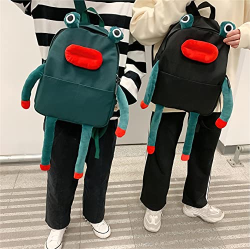 LaurelTree Kawaii Aesthetic Creative Cute Funny Cartoon Frog Backpack Travel Bag School Students Teens Girls (Green)